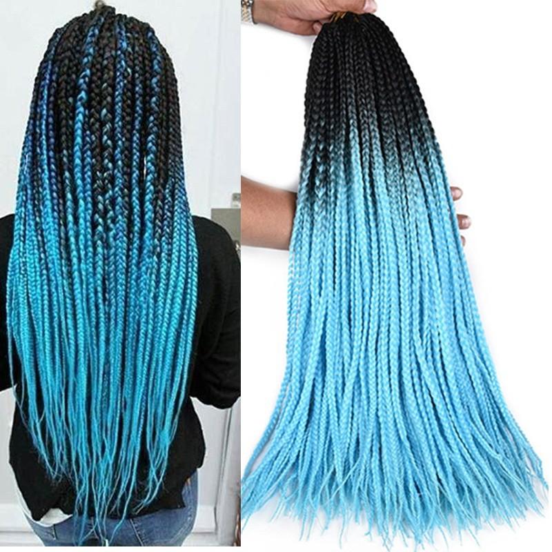 Rambut tocang mengait sintetik, 24 inci, ombré, kotak berwarna ...