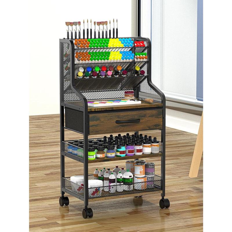 Rolling Art Cart 3 Tier Craft Cart with Wheels and Storage Drawer Metal ...