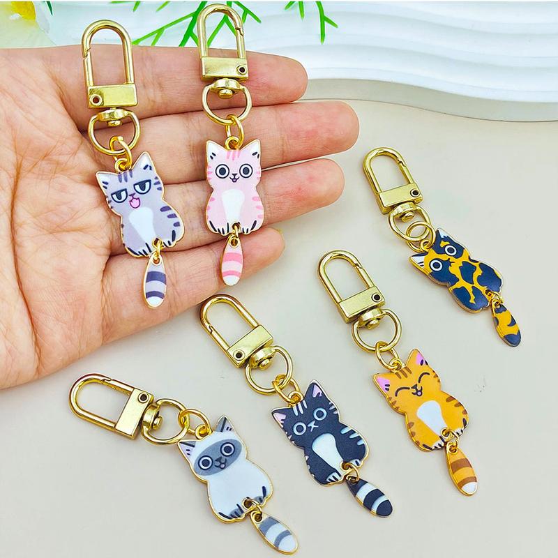 Kawaii Wagging Tail Cat Key Rings Creative Enamel Kitten Metal - TikTok ...