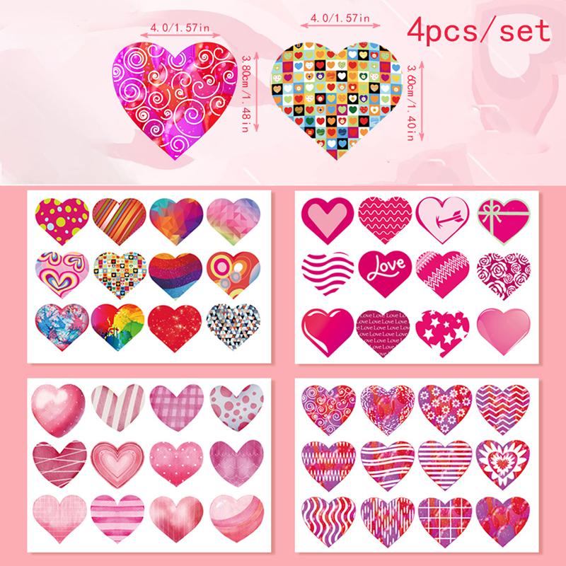 Pelekat Hari Valentine, 4 Helaian, 48Pcs, Pelekat Hati, Label, - TikTok ...