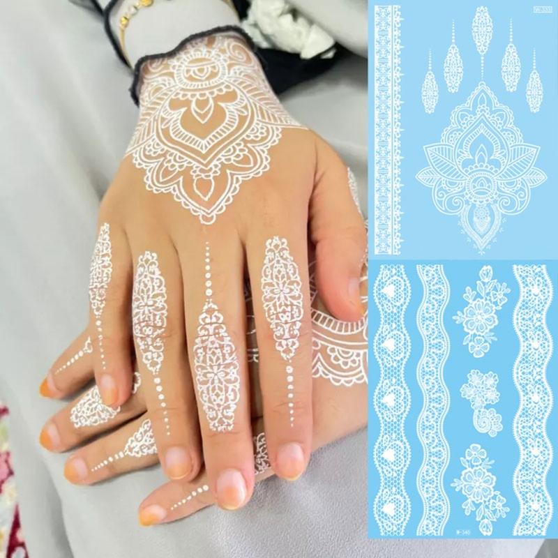 White Henna Tattoos for Women Waterproof Temporary Tattoos Body ...