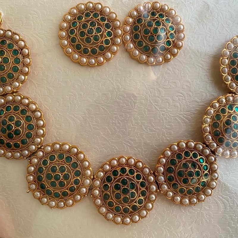 Kemp/ Pearl stone work necklace with stud earrings - TikTok Shop Malaysia