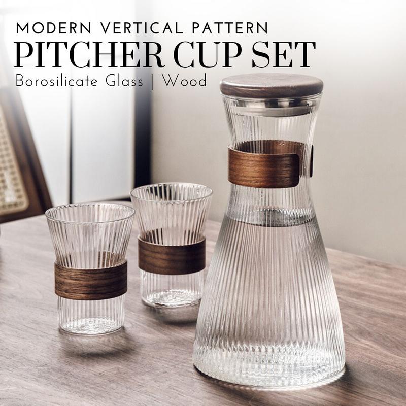 Locaupin Modern Wooden Pitcher Cup Set Borosilicate Glass Drinkware ...