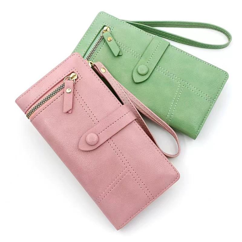 Dompet Panjang Wanita, Kulit PU, Klip Wang, Penutupan Zip, Dompet ...