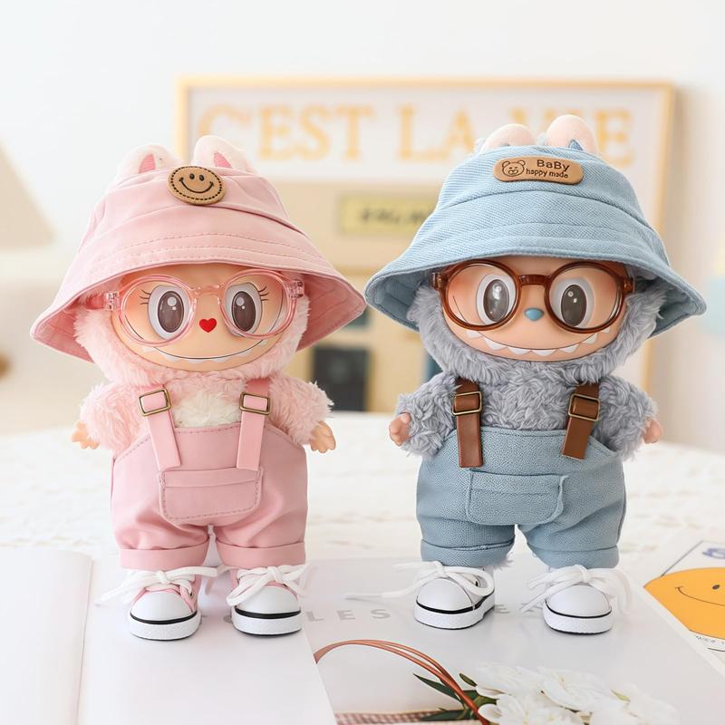 Clothes for Labubu Dolls Accessories, Stylish Kawaii Overalls Outfit Set 4 Pieces Bib Pants ...