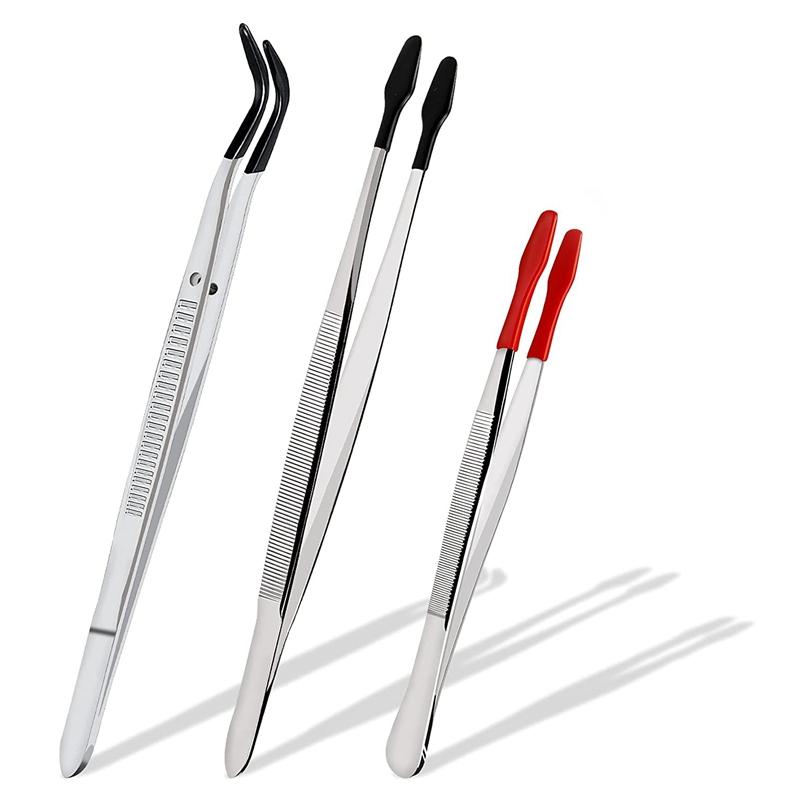 3Pcs Tweezers Precision Set Coated Long Tweezers, for Craft Laboratory ...