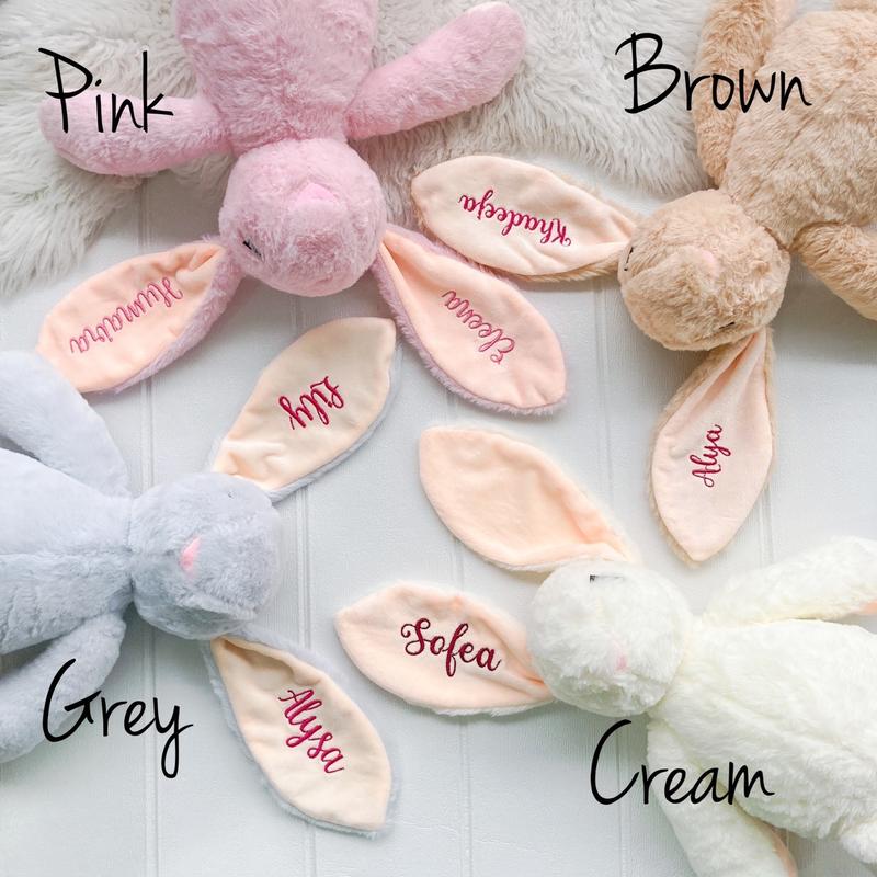 Personalised fluffy bunny soft toy 38cm Grey Pink Cream Brown - TikTok ...