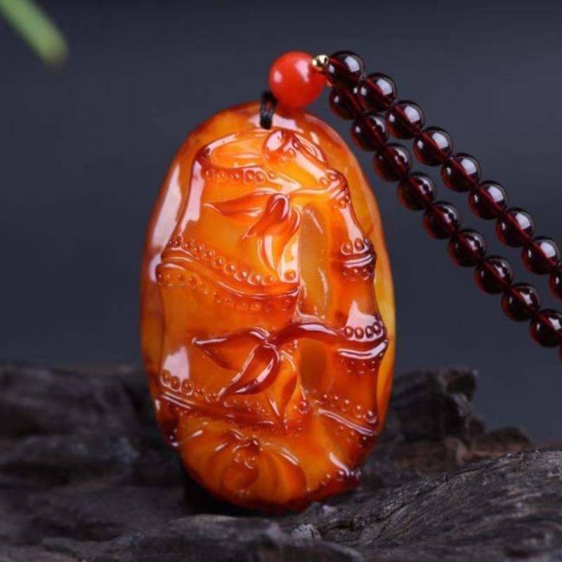 Second-generation Amber Rough Stone Old Beeswax Rich Bamboo Pendant ...