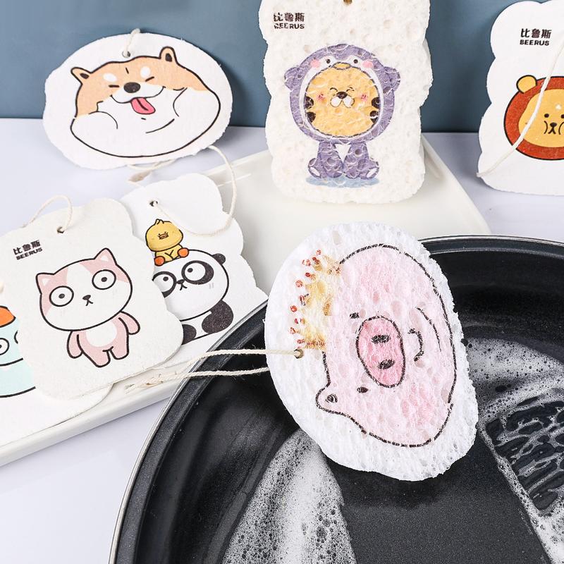 Random Cartoon Compressed Dishwashing Wood Pulp Cotton Spong - TikTok ...