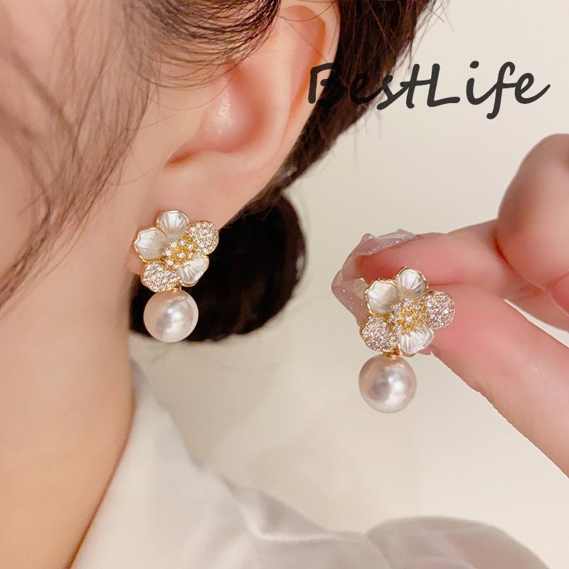 Sweet Rhinestone Flower Stud Earrings for Women Gorgeous Wedding ...