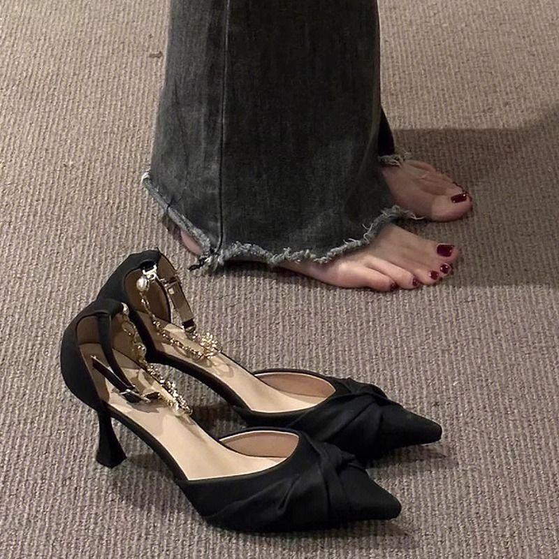 Elegant French Minority Sandals Low Heel Stiletto Heel Bridesmaid ...