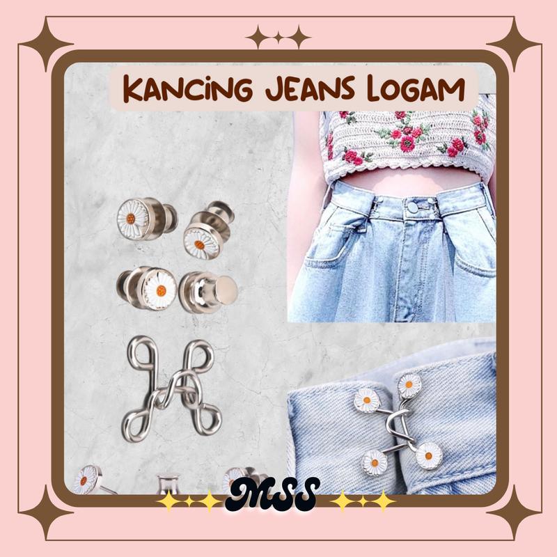MSS Kancing Jeans Logam Simple Adjustable Motif Bunga Daisy Kait ...