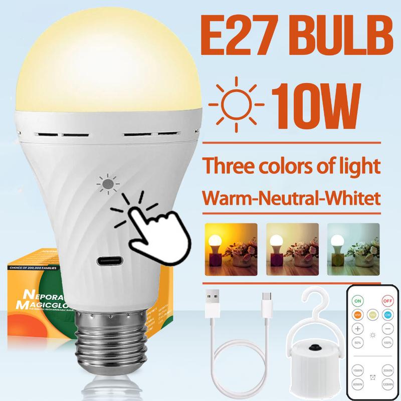 10W LED Emergency Lamp E27 Bulb with Remote Control USB Rechargeable ...