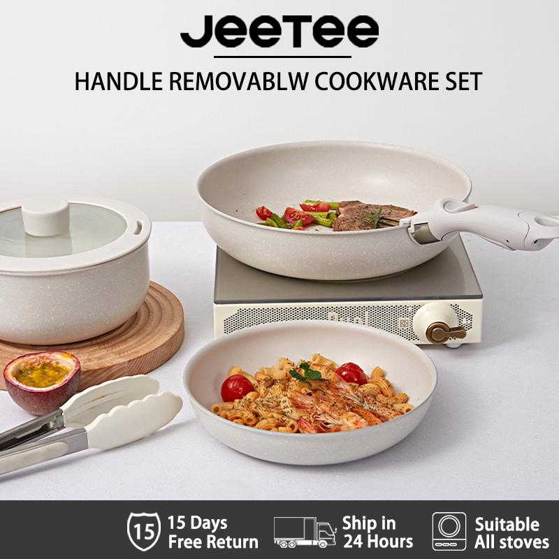 Jeetee 5Pcs Nonstick Ceramic Cookware Set Detachable Handle 20CM ...