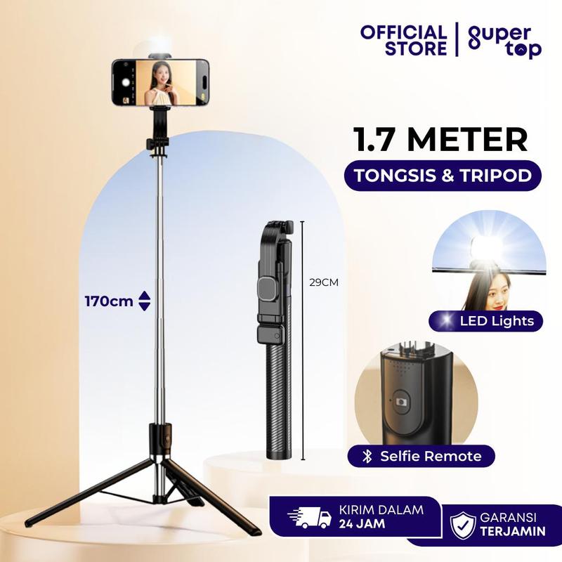 Tongsis Tripod 1,7 Meter Bluetooth + LED Lights 360 Aluminiu - Shop ...