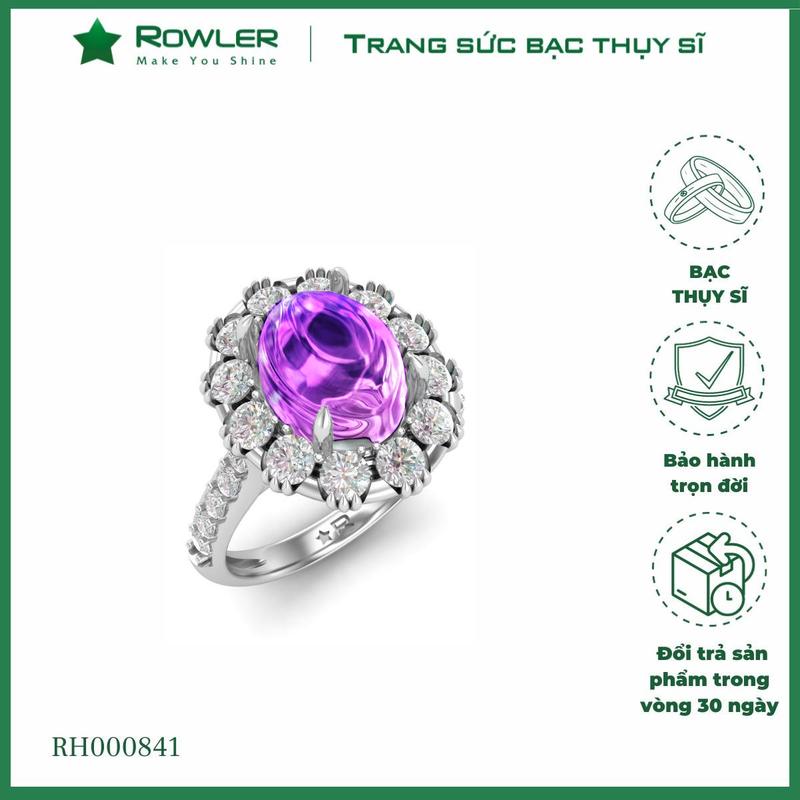 Nhẫn bạc đính Thụy Sĩ đá Moissanite Amethyst oval 9*7mm - ROWLER ...