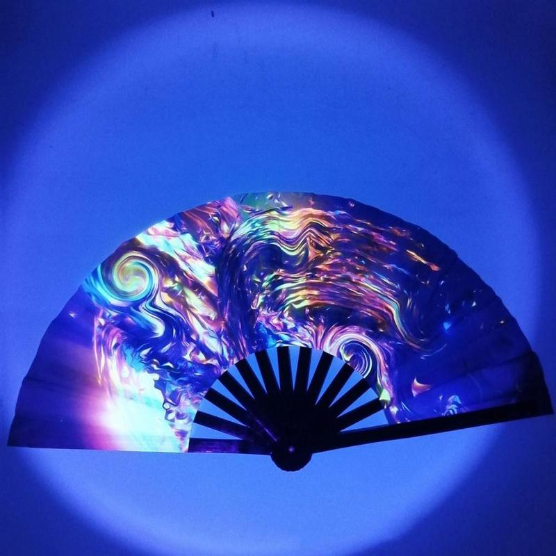 UV Fluorescent Folding Hand Fan Chinease Style Gradient Reflective ...