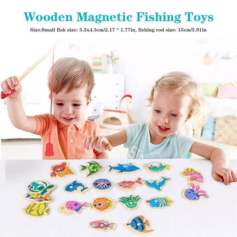 Simulated Fishing Children's Toys Wooden Magnetic Fish For Toddlers ...