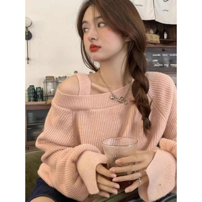 Baju Atasan Berkait, Rekaan Cantik, Sweater Luar Bahu Mesin Niche ...