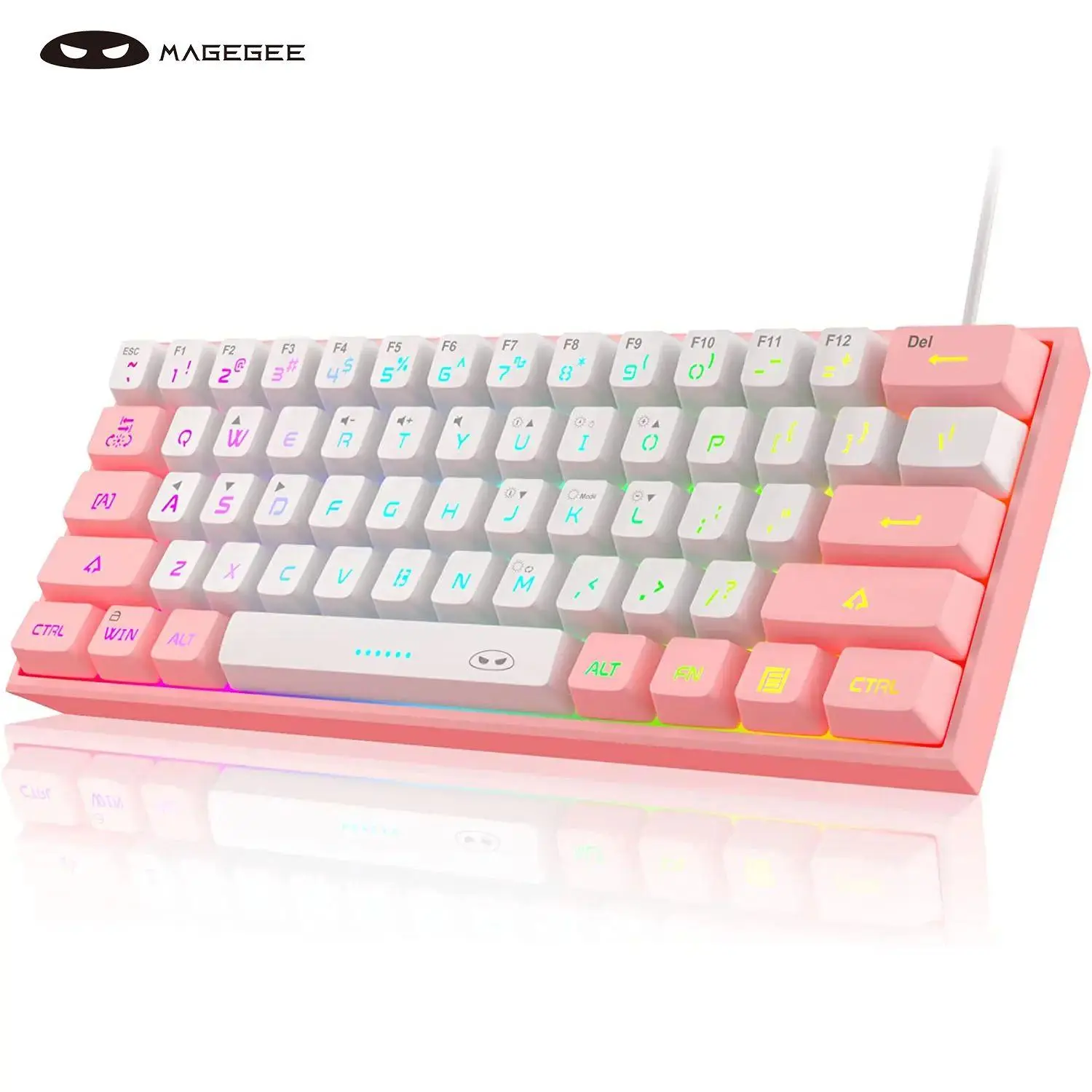 MageGee Mini 60% Gaming Keyboard, 1 Piece RGB Backlit 61 Key Ultra ...