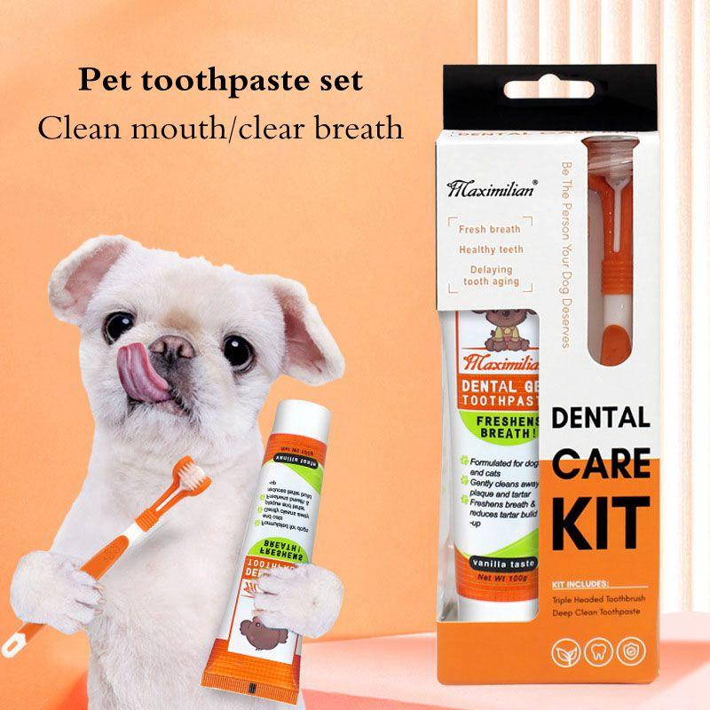 Pet Vanilla Flavored Toothpaste Set Three-Side Toothbrush Head - TikTok ...