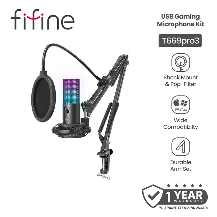 Promo FIFINE T669 Pro3 Mic USB-C RGB Condenser Microphone Gaming ...