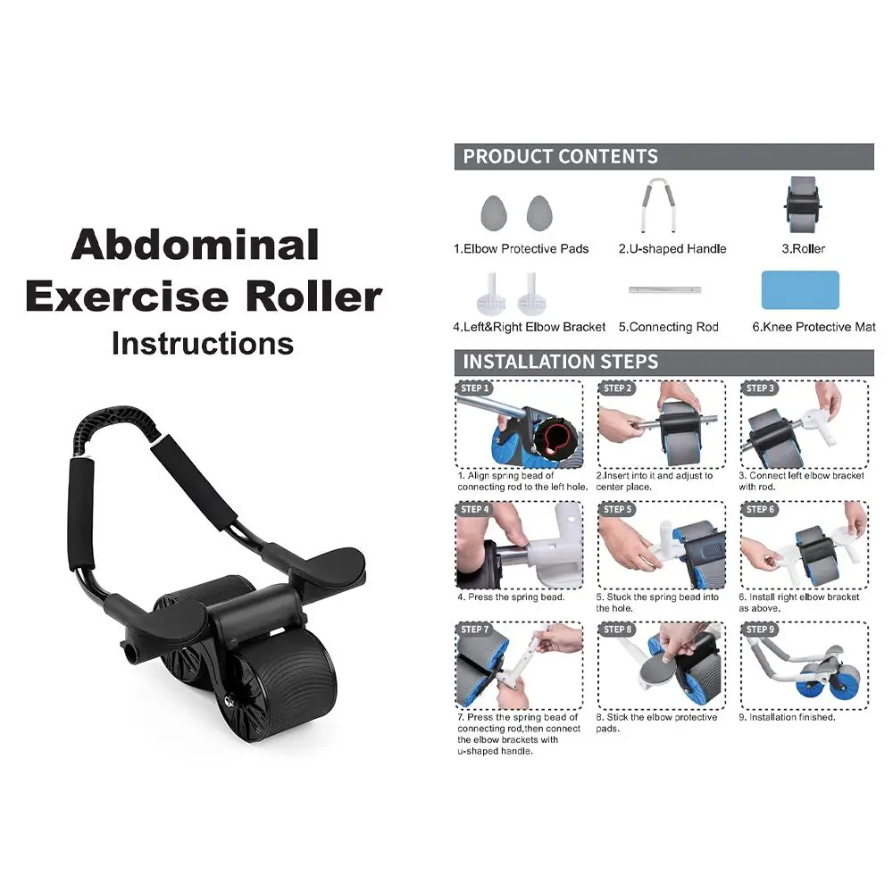 Abdominal Wheel Roller, 1 Piece Ab Wheel, Automatic Rebound Elbow ...