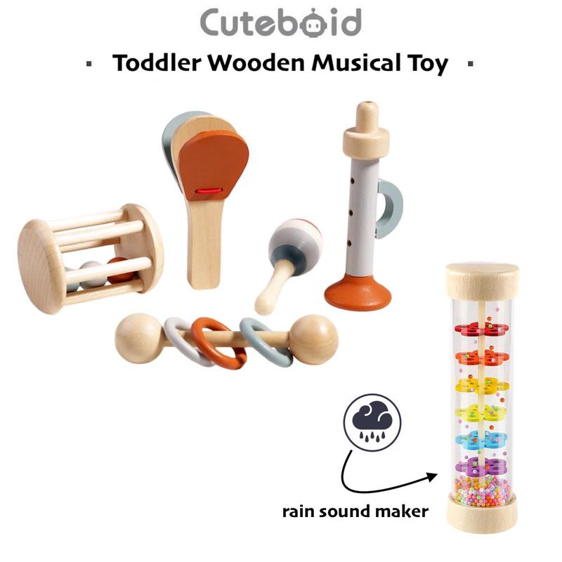 Baby Wooden Music Rattle Toy Toddler Rainmaker Sound Early Learning ...