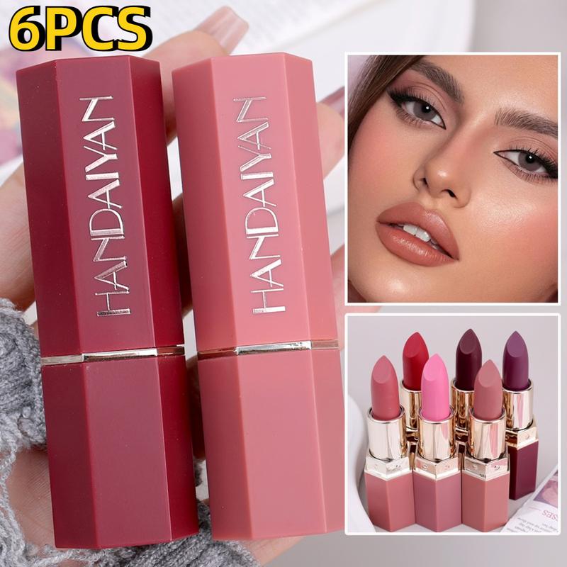 6Pcs Matte Fine Texture Lipstick Waterproof Velvet Nude Lip Gloss ...