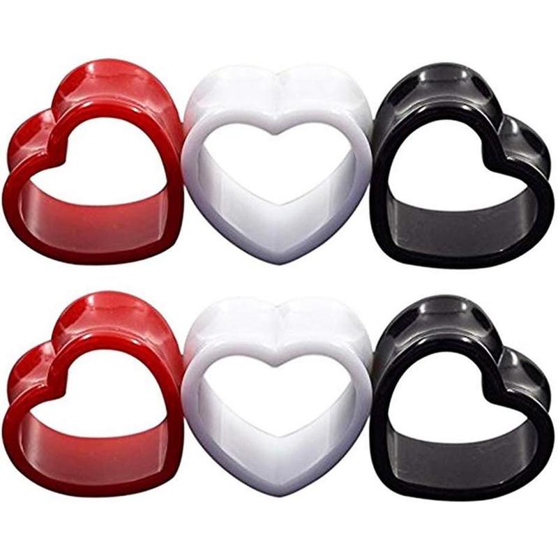 6 count/18pcs Heart Shape Ear Tunnels Plugs Set Mix Color Stretcher ...
