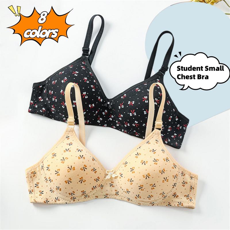 Seamless Small Chest Bra For Girl Sweet Bow Printed Fashion Beautiful ...