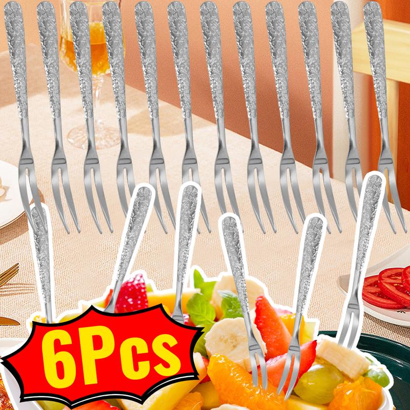 6/1 Pcs Stainless Steel Ice Pattern Fruit Fork Gatherings Restaurants ...