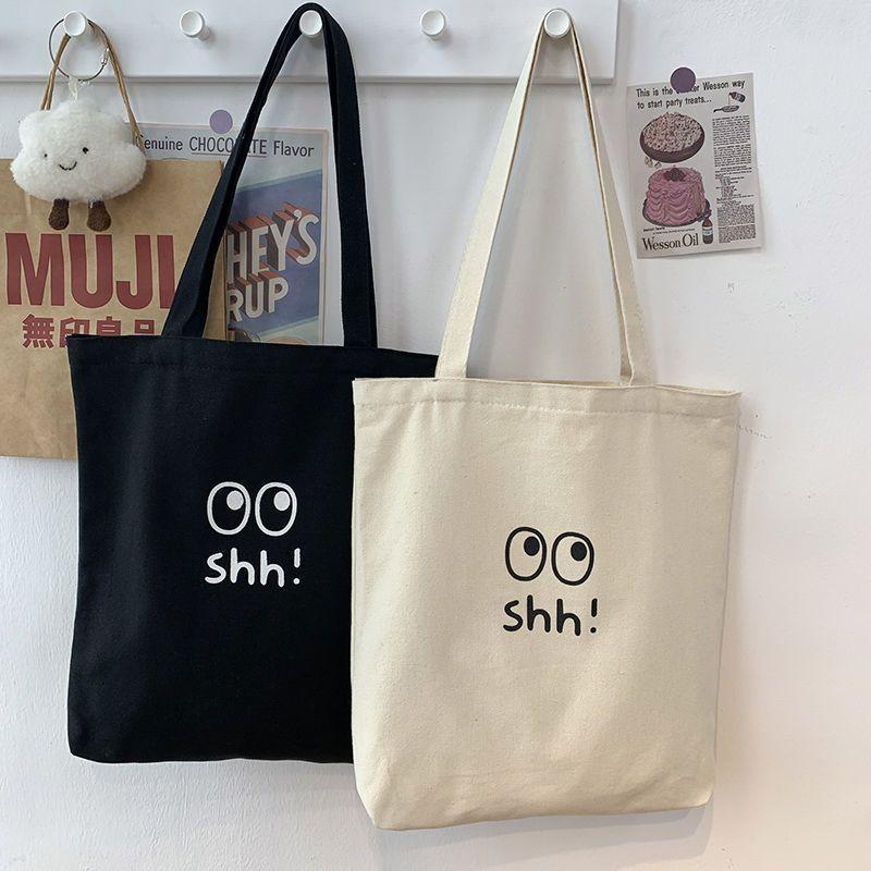 Beg Tote Wanita, Bahan Kanvas Putih, Kapasiti Besar, Kecergasan ...