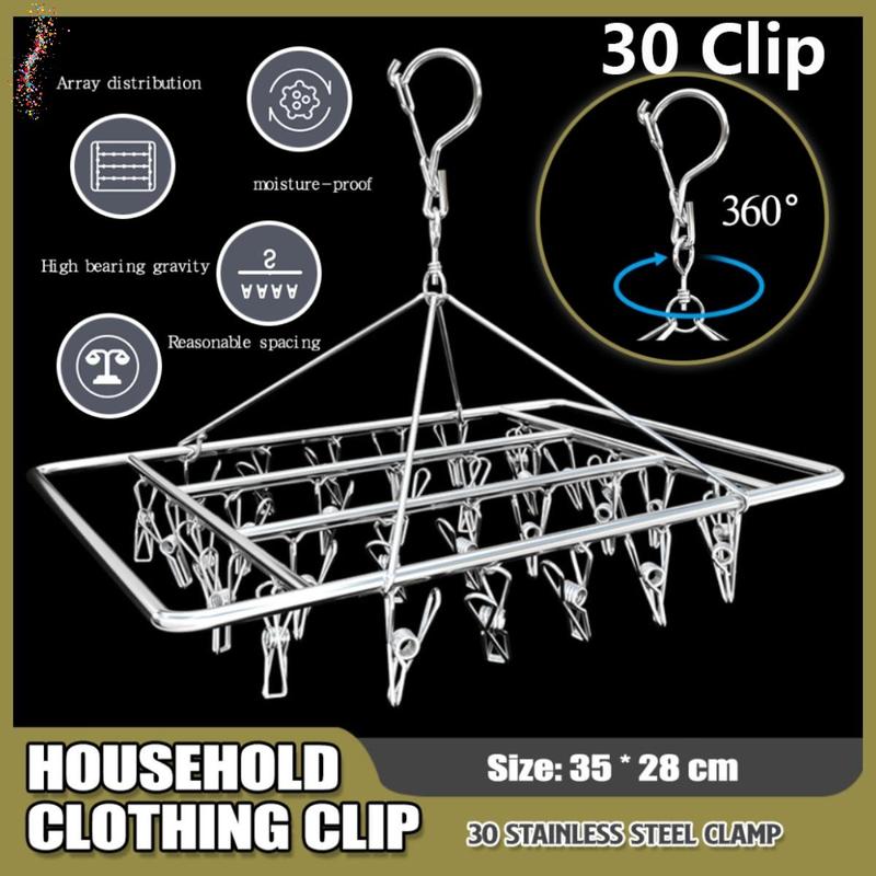 30 Clip Stainless Steel Sock Hanger, Multi-Clip Drying Rack for ...