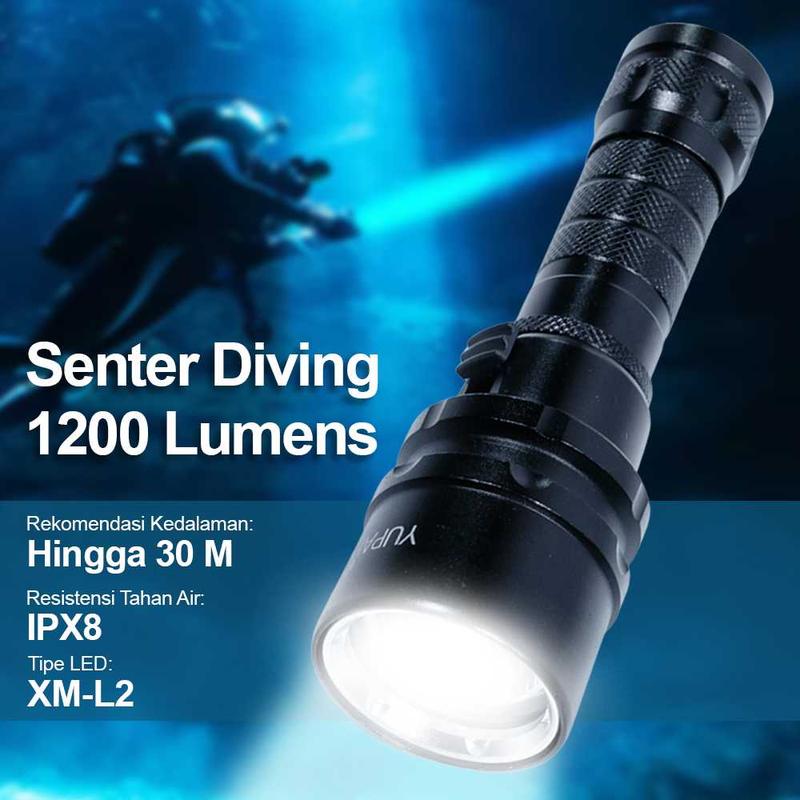 YUPARD Senter LED Diving Flashlight Waterproof L2 1200 Lumen - Shop ...