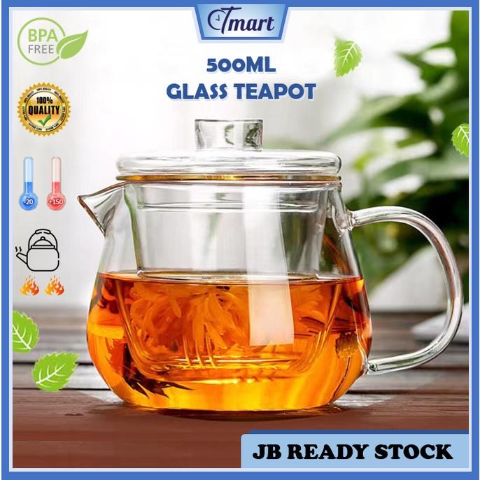 500ML Glass Teapot Heat Resistant Flower Teapot Can Cook on Open ...
