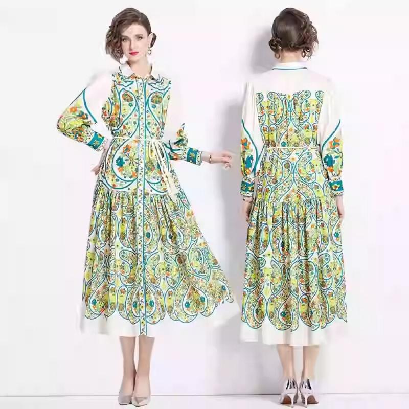 FADFAD Gaun retro lengan panajang motif mewah untuk wanita - Shop ...