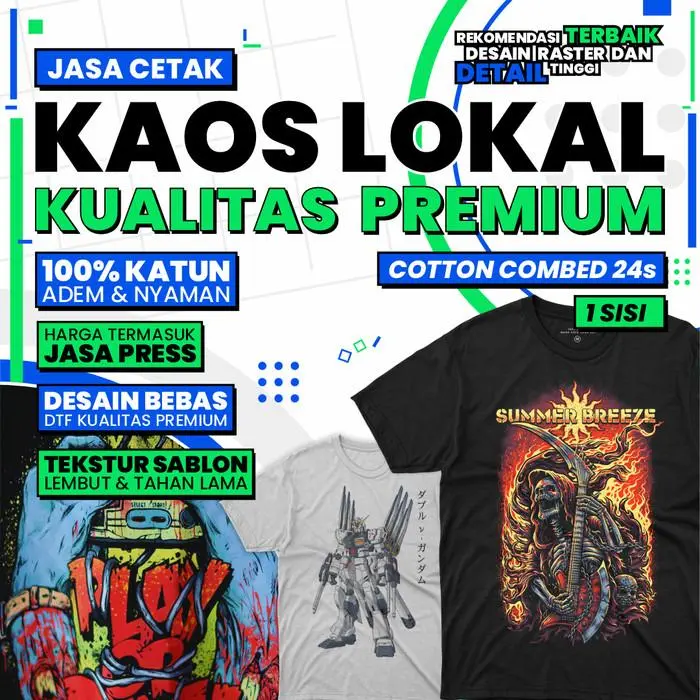 Sablon kaos satuan DTF - 24s cotton combed 100% - Shop | Tokopedia