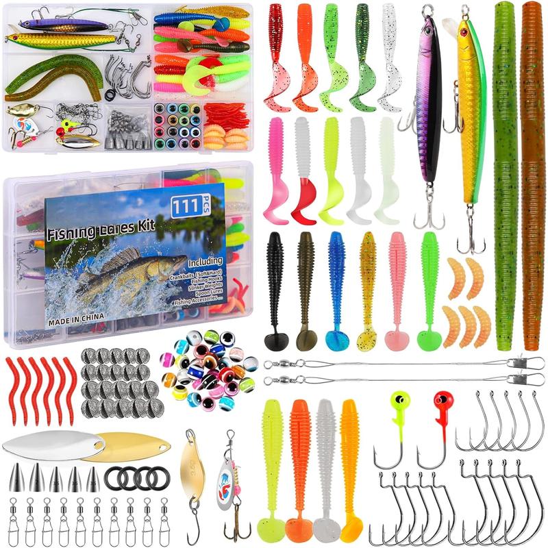 111 count Fishing Lures Kit with Tackle Box for Bass Trout Salmon ...