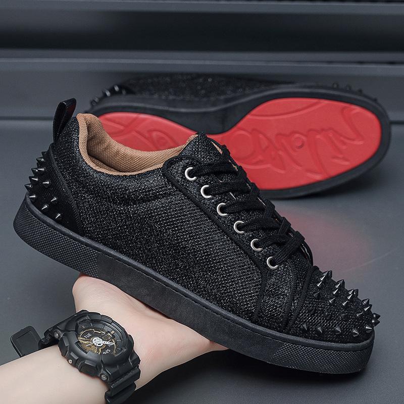 Red Bottom Men's Casual Rivet Board Shoes Personality Smart Guy Sneaker ...
