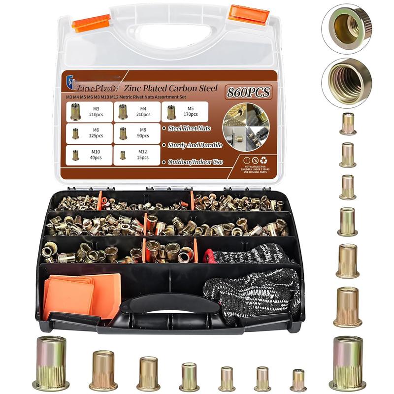 Rivet Nut Tool Kit, 860 count Metric Rivet Nuts Assortment Kit ...