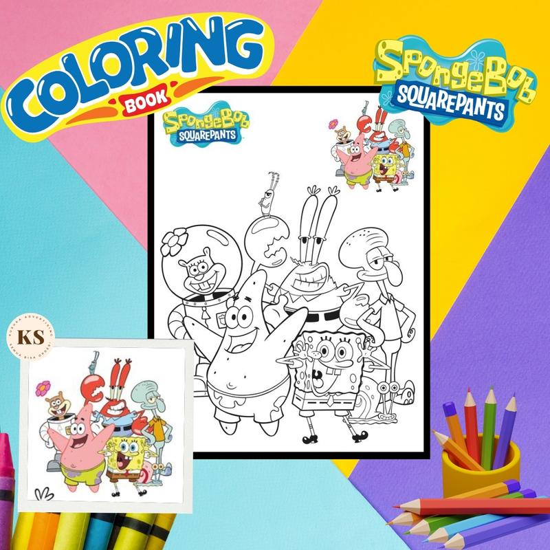 Gambar Sketsa Mewarnai Tema SPONGEBOB SQUAREPANTS Lembar A5 Coloring ...