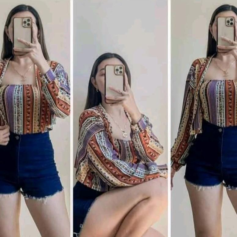 BLAZIE TUBE TERNO SET Knitted Cotton Tule Crop Top Blazer - TikTok Shop ...