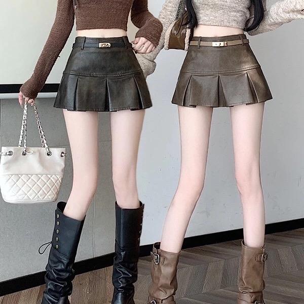 Chân váy da xếp ly chân váy ngắn dáng xòe chất liệu da Pu mề - TikTok ...