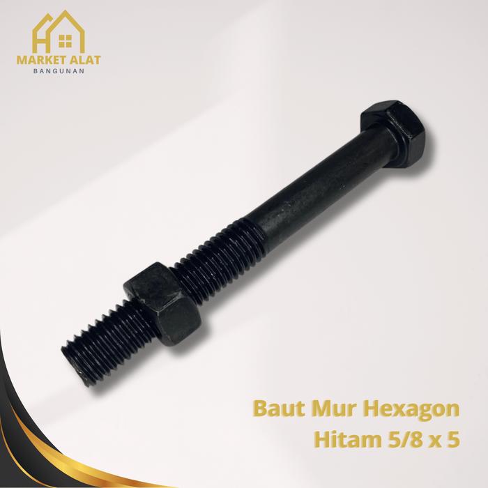 Jual Baut Mur Hexagon 5/8 x 5 UNC Baja Hitam Kunci 24 / Full Set Baut ...