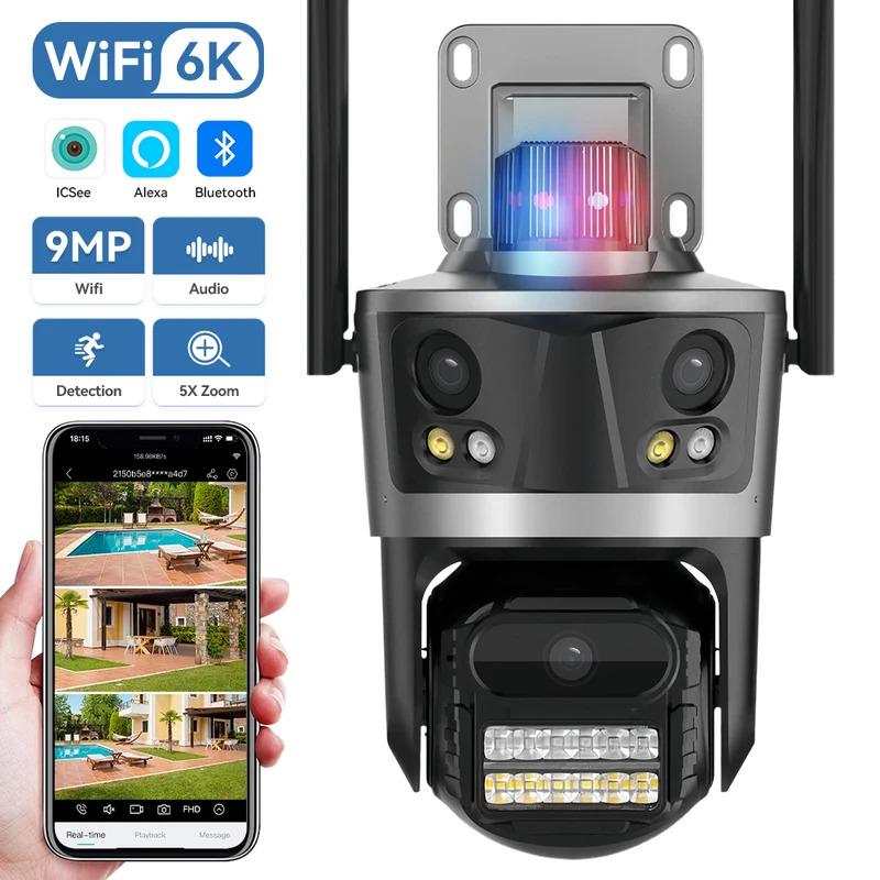 Three Lens Three Screens 9MP 6K HD PTZ Wifi IP Camera Dual Len Dual ...