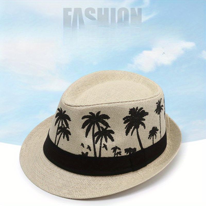 Topi Fedora Corak Pokok Palma Tropika Lelaki, Pantai Sedia, Topi Jazz ...