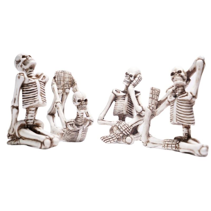 Gothic Skeleton Statue 4-Piece 3.5" High Halloween Decor Skeletal ...