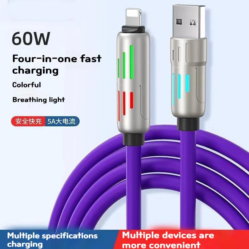 Caj Cepat Dwi Jenis-C, Kabel Data 4-dalam-1 Pancaran Cahaya 240W ...