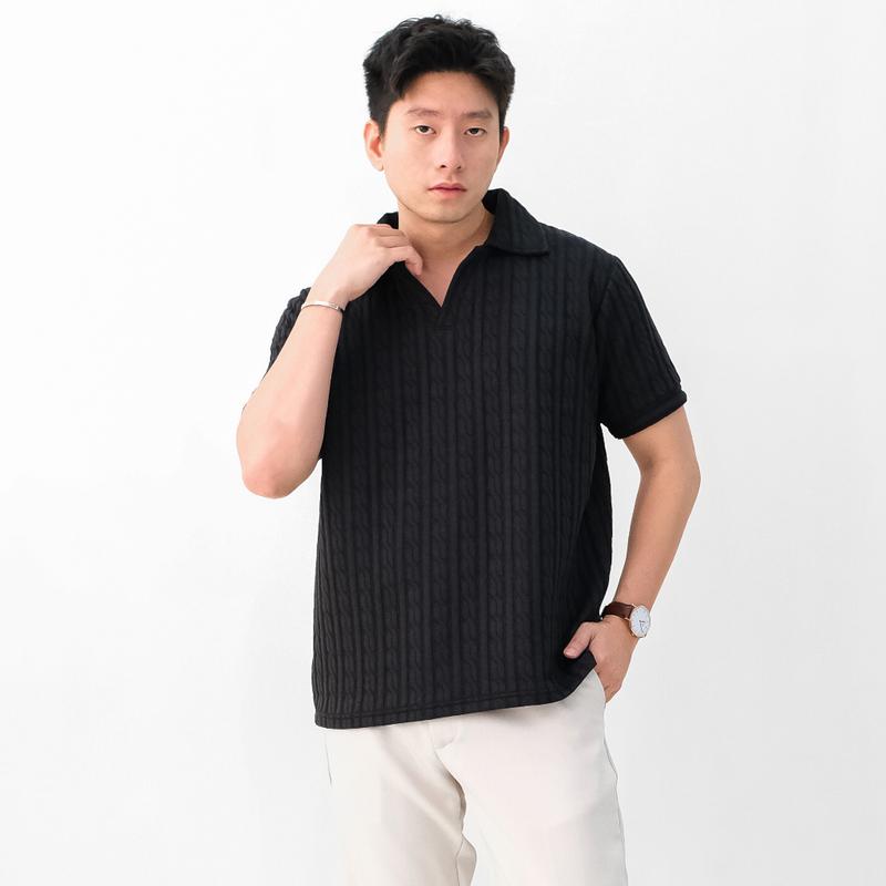 SANVANINA Cable Knit Polo Shirt | Kemeja Polo Pria Lengan Pendek Rajut ...